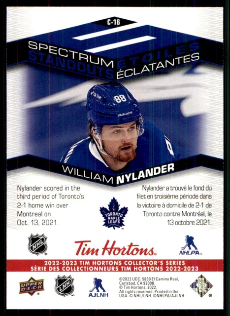 2022-23 UPPER DECK Tim Hortons Spectrum Standouts William Nylander ...