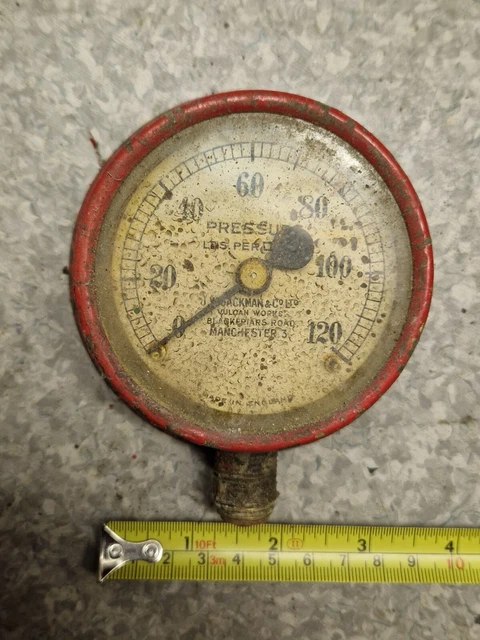 VINTAGE PRESSURE GAUGE Stationary Engine Tractor Live Steam Machine Oil ...