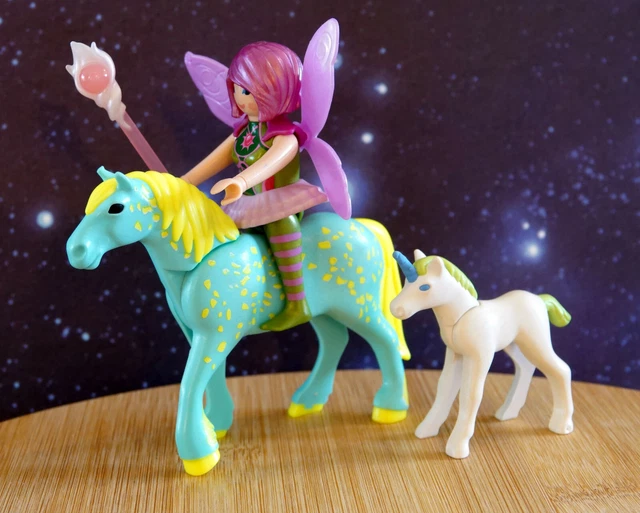PLAYMOBIL FEE AILEE + Cheval Magique Vert Jaune + Licorne Magique ...