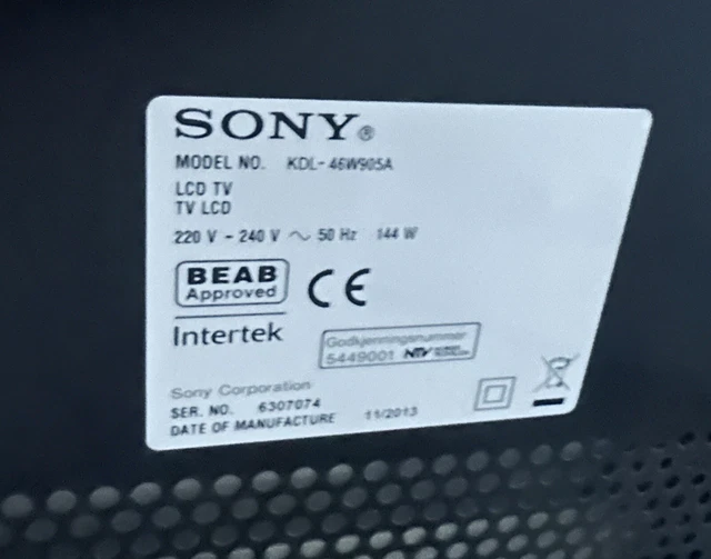 SONY BRAVIA KDL-46W905A 46" TV c/w Power Cable, Stand, Remote - *Collect Only* £25.00 - PicClick UK