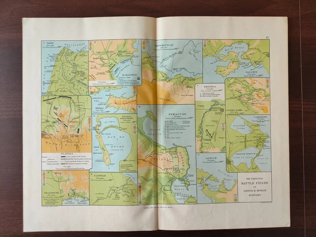 VINTAGE HISTORICAL MAP-THE Principal Battle Fields In Greek & Roman ...