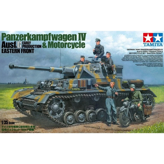 TAMIYA 25209 PANZERKAMPFWAGEN IV Ausf. G mit Krad Plastik Modellbausatz ...