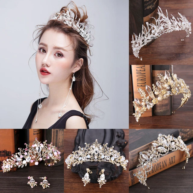 WOMEN LUXURY WEDDING Bridal Pearl Crown Diana Princess Hair Band ...
