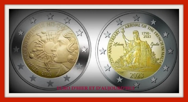 PREVENTE 2 X 2 euros Malte 2023 Copernic - Napoléon en Coincard BU ...