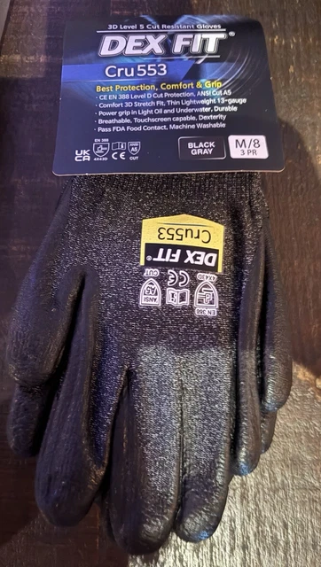 DEX FIT SAFETY GLOVES MEDIUM 3 Pk Cru 553 3D level 5 £19.99 - PicClick UK