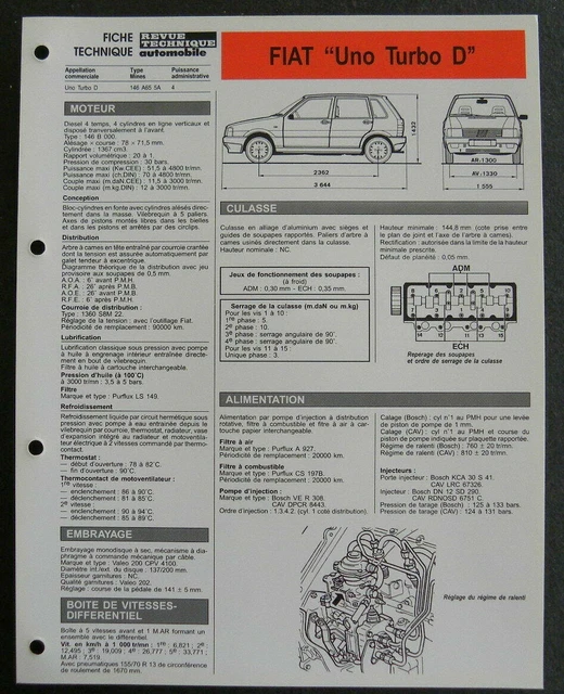 UNO TURBO D Fiche Technique Fiat EUR 2,00 - PicClick FR