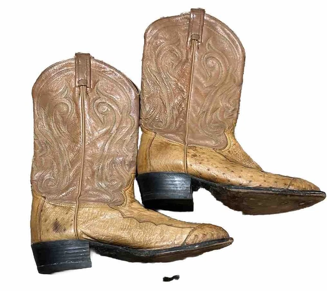VINTAGE TONY LAMA Wingtip Ostrich Cowboy Boots 9.5D Butterscotch Exotic ...