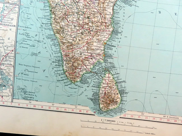 ITALIAN MAP OF India Calcutta Bombay Hyderabad Indian Regions LARGE ...