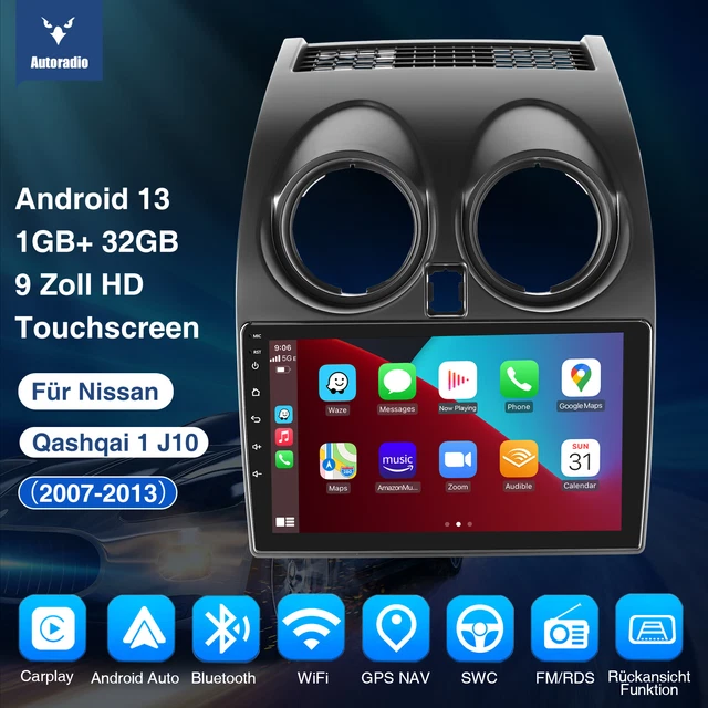 DAB+ ANDROID 13 Autoradio Carplay GPS WIFI Fotocamera per Nissan Qashqai J10 2007-15 EUR 164,02 ...