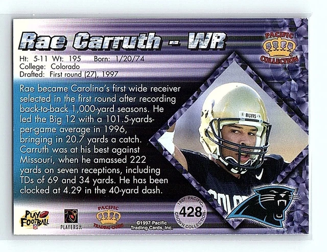 1997 PACIFIC CROWN Collection Draft Rae Carruth Colorado buffles EUR 2 ...