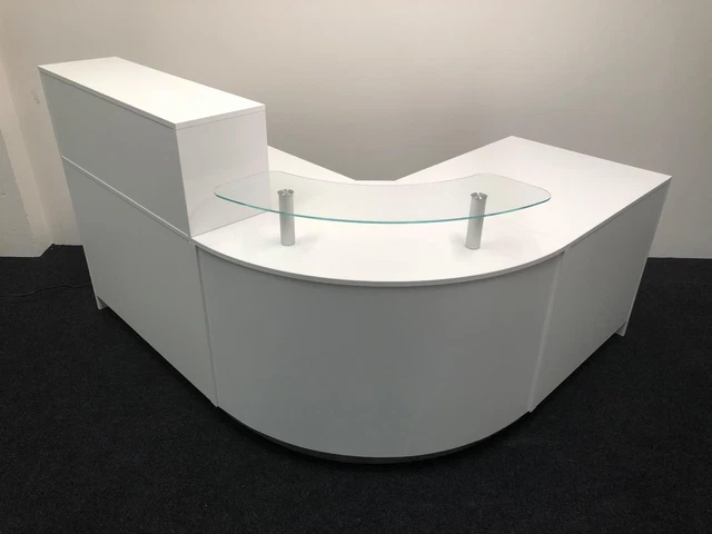 RECEPTION DESK RECEPTION Counter Curved Desk Glass Shelf Aluminium ...