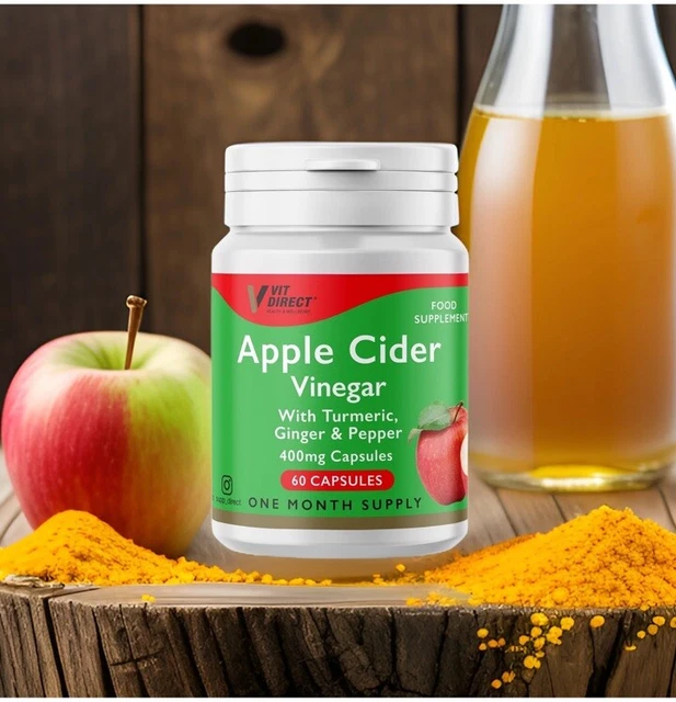 V VIT DIRECT Apple Cider Vinegar with Tumeric Ginger & Pepper 400mg ...