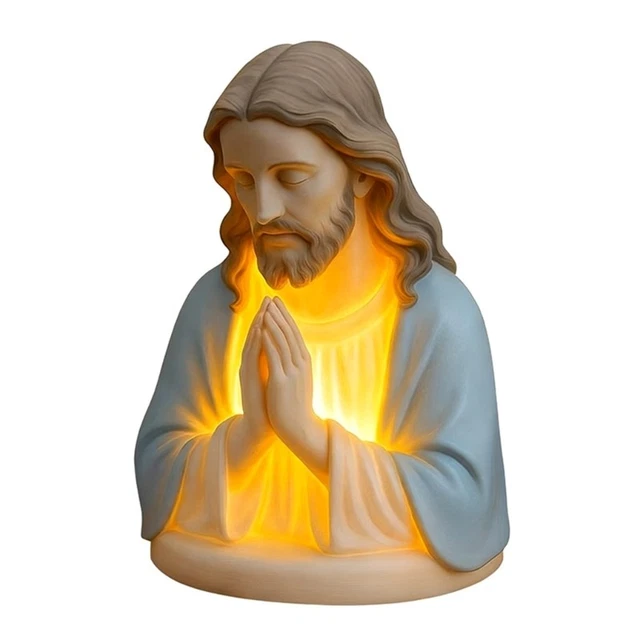 RESIN RELIGIOUS FIGURINES Decorative Table Lamp Jesuses Prayer Night ...