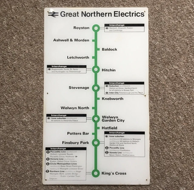 ORIGINAL GREAT NORTHERN Electrics Railway Station Sign Royston To Kings ...
