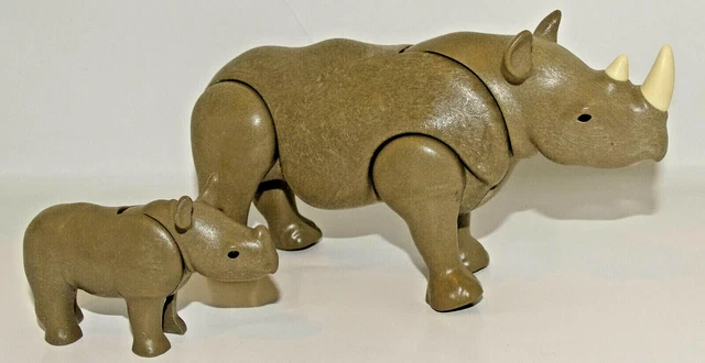 PLAYMOBIL RHINOCEROS NOIR + Petit Rare Fauve Animaux Sauvages Savane ...