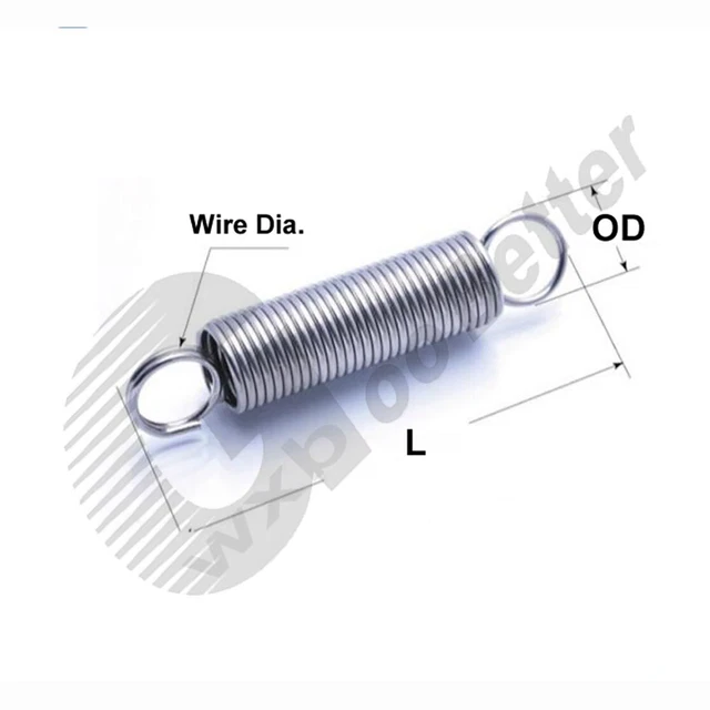 EXTENSION SPRINGS WIRE Dia.=1.2mm A2 stainless steel Loop Ends OD=10~12 ...