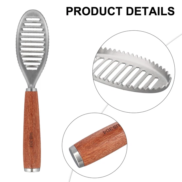 STAINLESS STEEL FISH Skin Brush Scrape Easy Fish Scales Remover Wooden ...