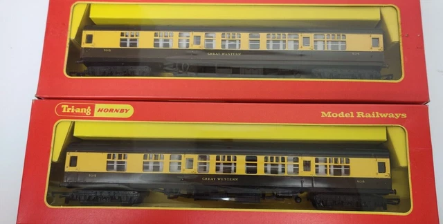TRIANG HORNBY R743 GWR COMPOSITE COACH & & R744 x2 BRAKE COACH VINTAGE ...