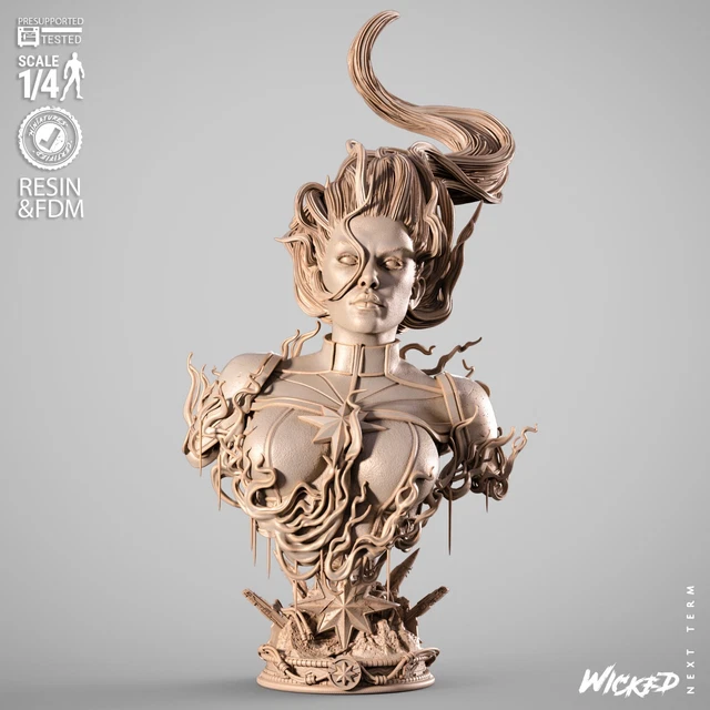3D PRINTED 16K MARVEL Fan Made WICKED - Captain Marvel Portrait Bust 1: ...