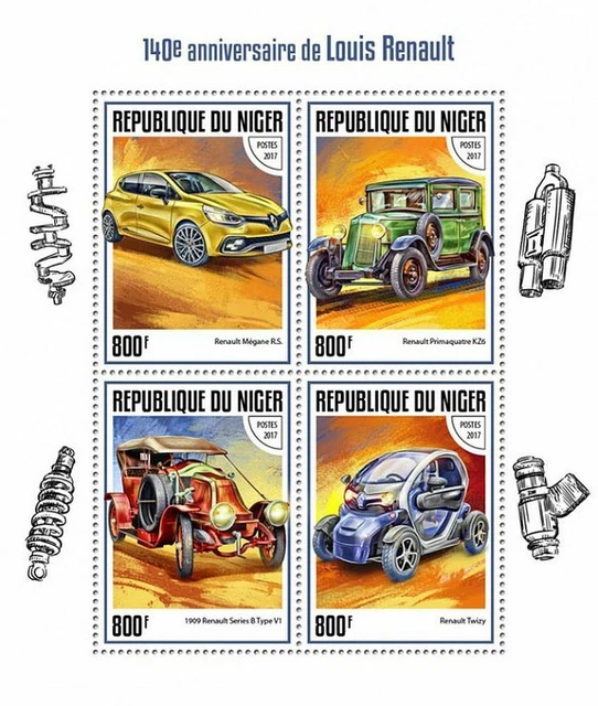 RENAULT MEGANE/TWIZY/PRIMAQUATRE/SERIES B Type V1 Car Stamp Sheet (2017 ...