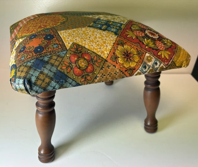 VINTAGE 1970S SQUARE Foot Stool Calico Patchwork Orange Yellow Patchwork £35.35 - PicClick UK