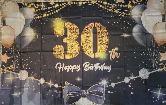 HAPPY 30TH BIRTHDAY Backdrop Banner, 4x6 FT, Black & Gold $14.00 - PicClick
