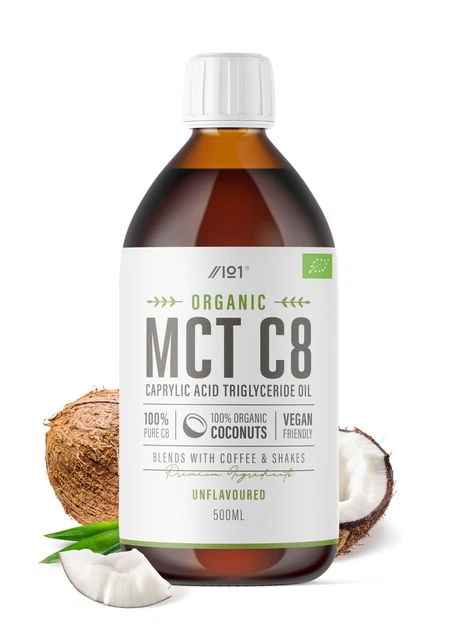 ORGANIC C8 MCT Oil 500ml 100% Pure Cold Pressed C8 MCT Premium Coconut ...