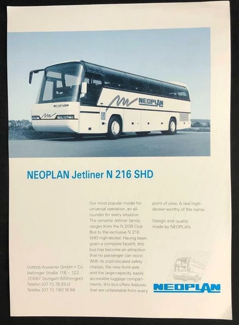 NEOPLAN JETLINER N 216 Shd Coach Bus Vehicles Specification Sheet ...