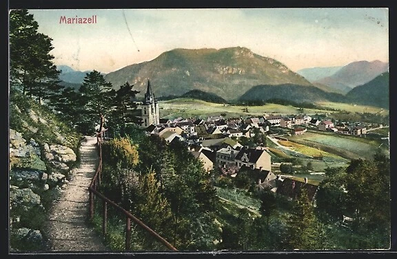 ANSICHTSKARTE MARIAZELL, ORTSANSICHT von einem Wanderpfad aus EUR 5,00 - PicClick FR