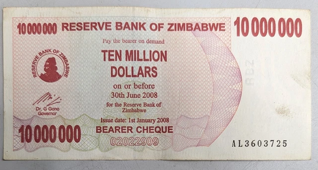 ZIMBABWE CIRCULATED TEN MILLION Dollars Paper Money Banknote (#K236) $3.95 - PicClick AU