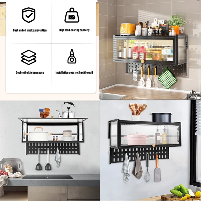 WALL-MOUNTED CABINET KITCHEN Flip-Up Door Cabinet Shelf Storage ...