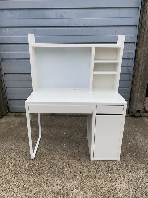 IKEA WHITE MICKE Desk With Top Shelf £85.00 - PicClick UK