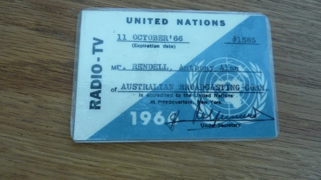 1966 ORIGINAL UNITED Nations Press Id Card Australian Broadcaster A A ...