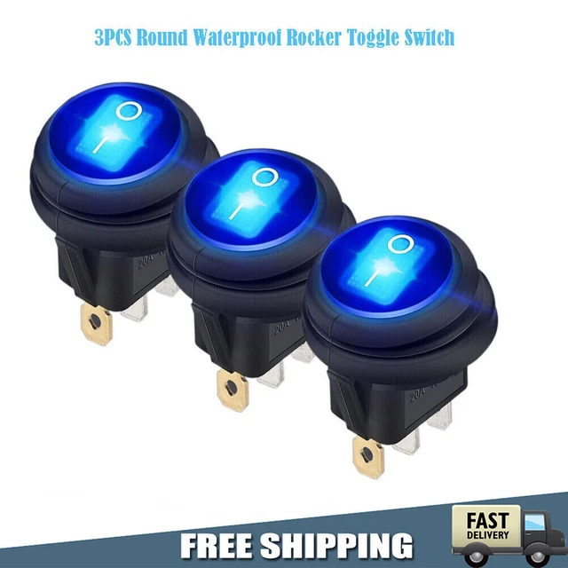 BLUE COLOR LED 12V 20A Car Boat ON/OFF Round Waterproof Rocker Toggle ...