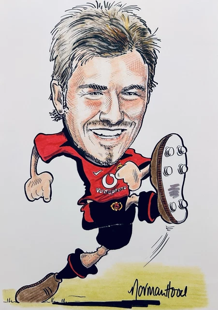 DAVID BECKHAM 12X8 Manchester United ORIGINAL ART WORK Norman Hood ...