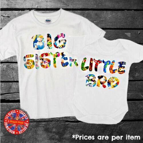 BIG & LITTLE Brother & Sister Disney Character Collage T-shirt Bodysuit ...