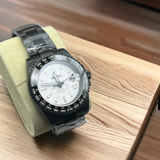 SEIKO MOD SUB GMT Diver Black PVD White Face NH34 - Time zone bezel EUR ...