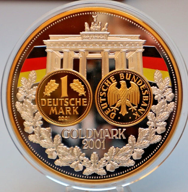 GIGANT-MEDAILLE GOLDMARK 2001 - 70 JAHRE DEUTSCHE MARK Cu mit Ag+Au ...
