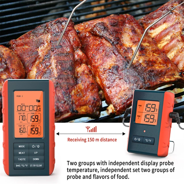 DIGITAL WIRELESS REMOTE Meat Cooking Thermometer with 2 Probes Oven BBQ ...