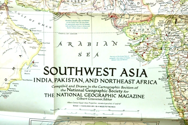 NATIONAL GEOGRAPHIC VINTAGE Sheet Map Paper Southwest Asia 1952 £5.16 ...