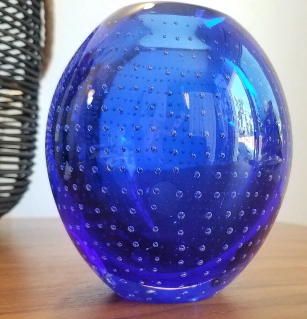 MURANO STYLE VASE Art Glass Cobalt Blue controlled bubbles 5 inch EUR ...