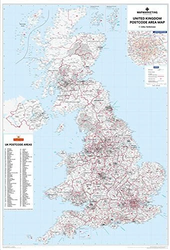 UK POSTCODE WALL Map - Laminated Large Wall Map - 120cm X 83cm ...