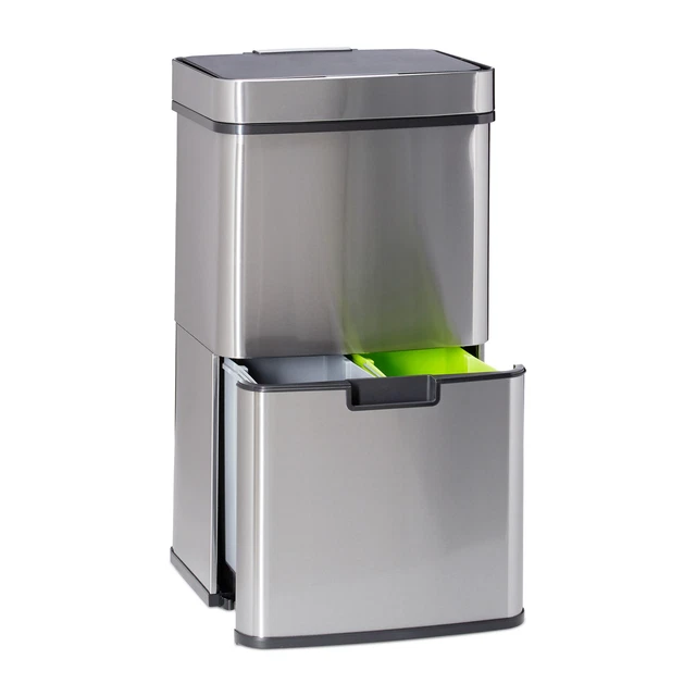 POUBELLE DE TRI sélectif 3 compartiments déchets recyclage ordures ouverture EUR 149,99 ...