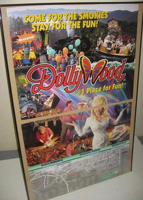DAMAGED DOLLYWOOD THEME Park Map Guide Poster Folded Dolly Parton VTG ...