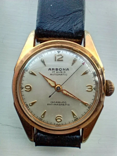 VINTAGE 1950'S 60'S ARBONA Men's Wristwatch 17 Rubis Incabloc Auto ...