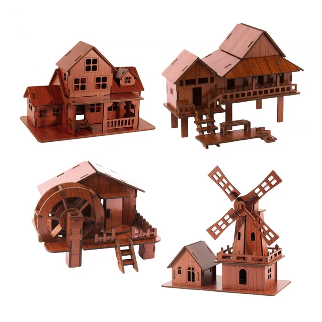 3D WOODEN PUZZLE House Brain Teaser DIY Craft Handmade Wooden Hut ...