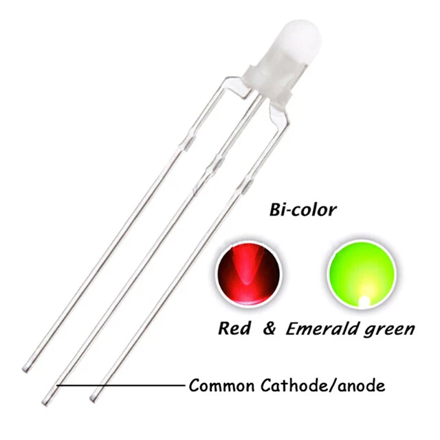100PCS 3/5MM 3-PIN Dual Bi-Color Diffused Common Cathode/anode LED ...