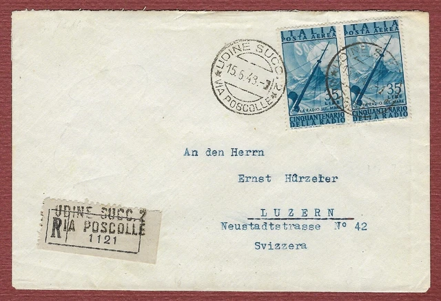 POSTA AEREA RADIO coppia L35 busta raccomandata Estero storia postale ...