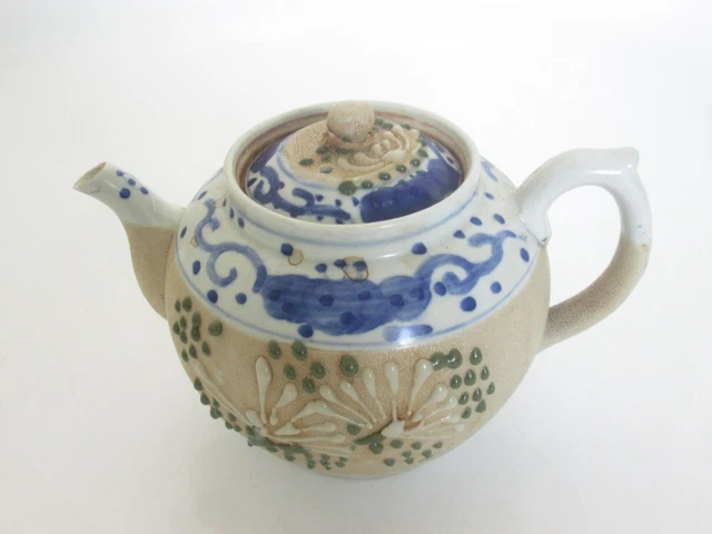 LARGE ANTIQUE JAPANESE Meiji Arita Moriage Sharkskin Porcelain Tea Pot ...