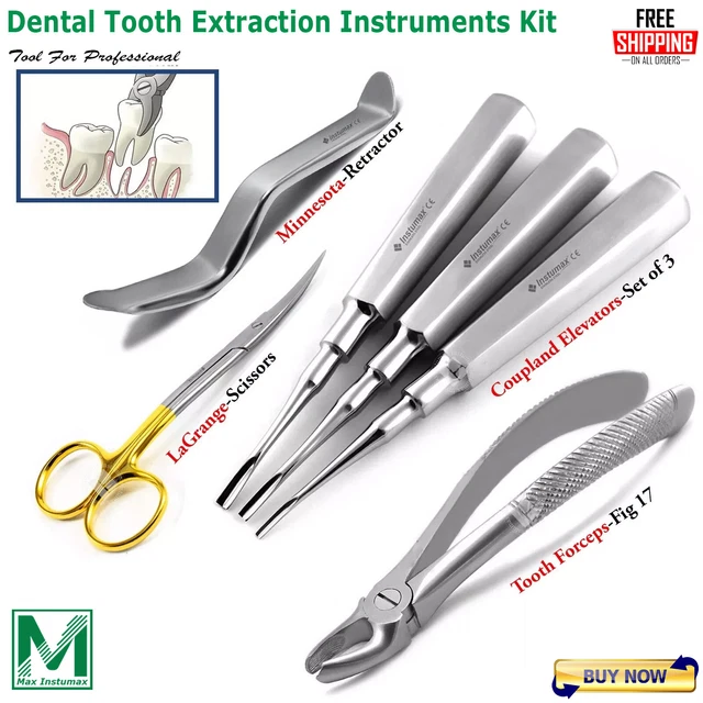 BASIC TOOTH EXTRACTION Kit Coupland Dental Extracting Elevators Rongeur ...
